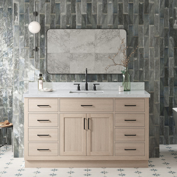 Foundry Select Ariel Trentham 61 Single Sink Bathroom Vanity With Italian Carrara Marble Top